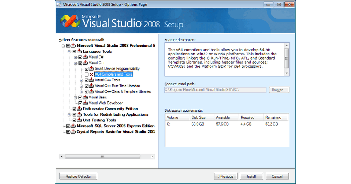 Where is the 64-bit compiler in Visual Studio?